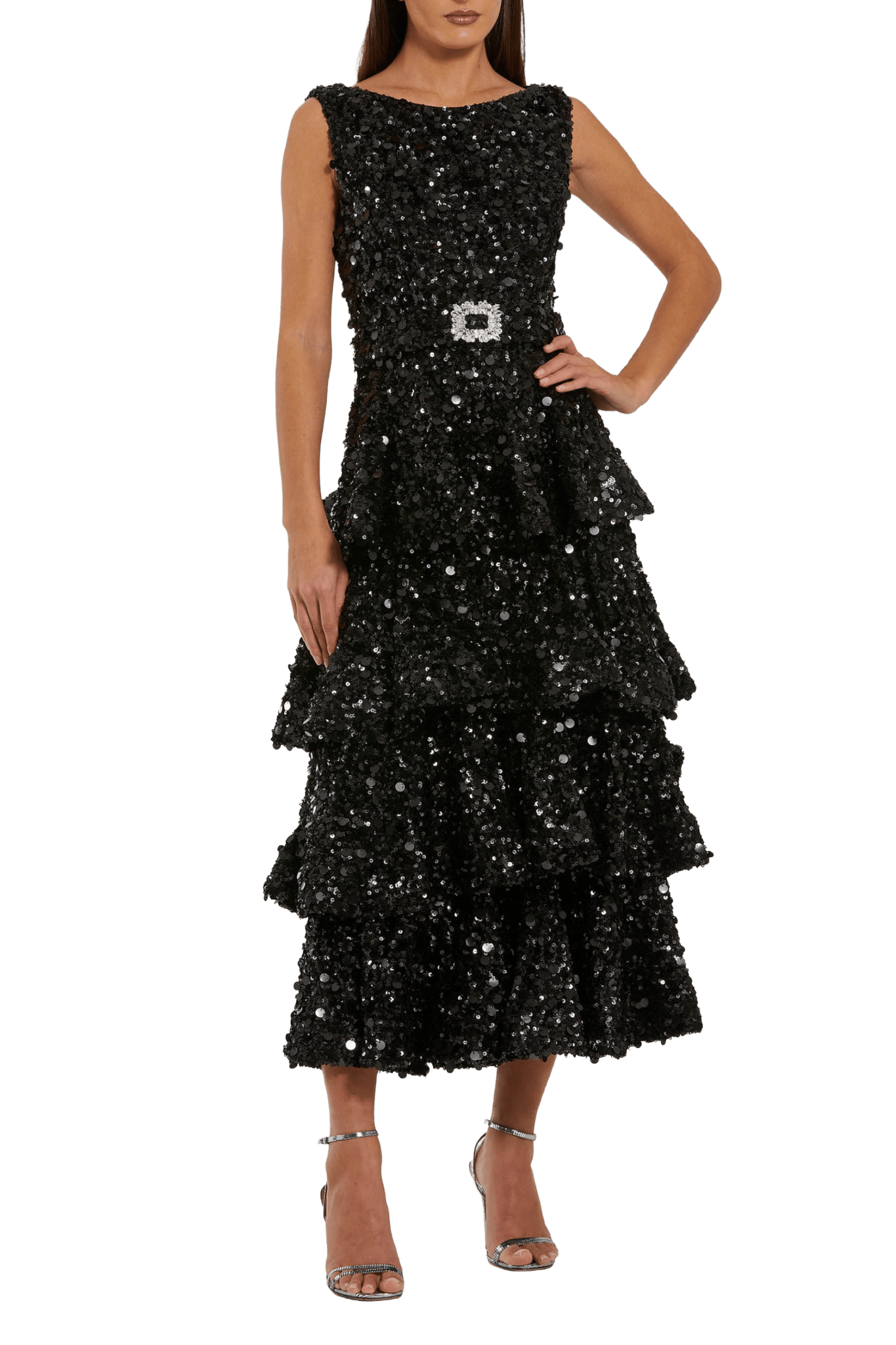 Mac Duggal Black Sequin Ruffle Midi Dress | Al Boushiya – ALBOUSHIYA