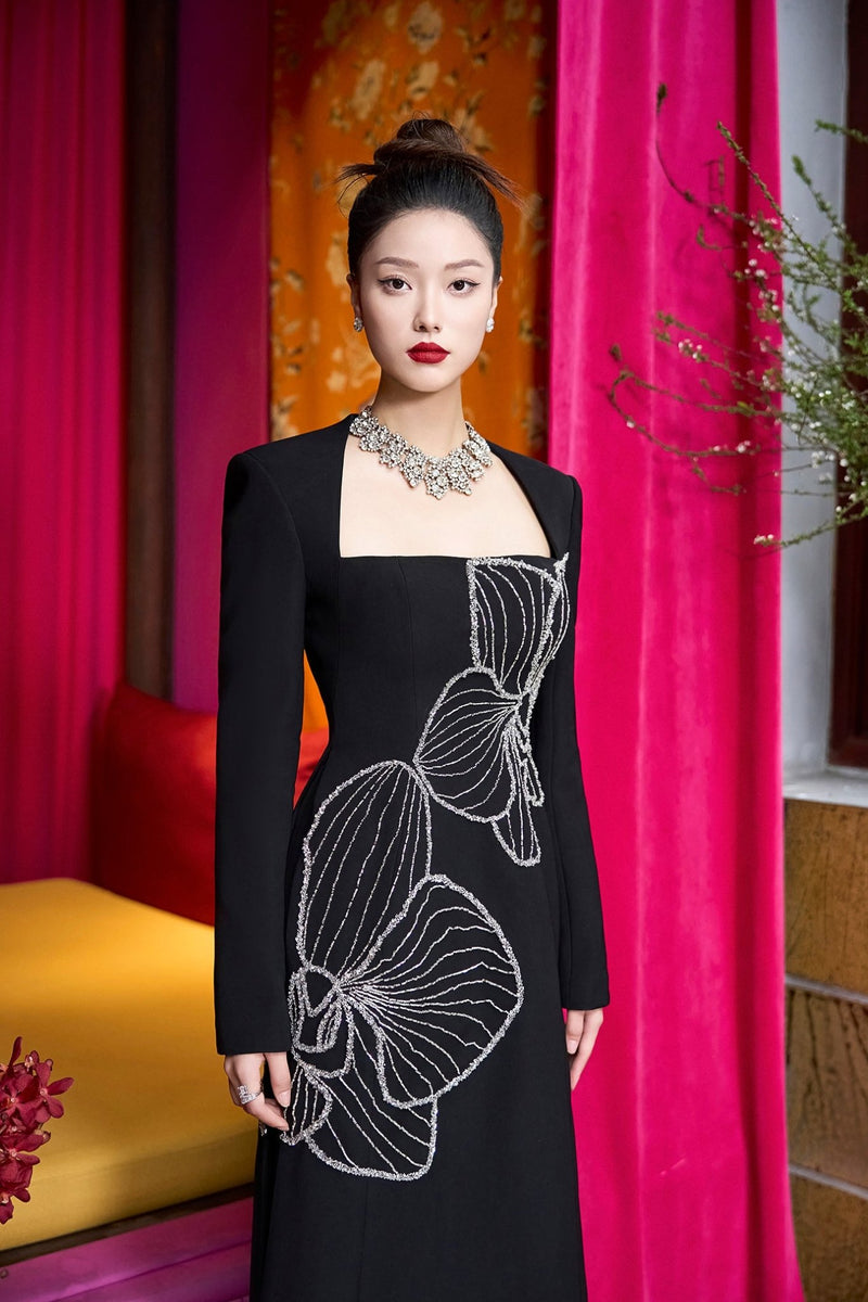 TRACY STUDIO - Noir Orchid Elegance Gown | AL BOUSHIYA – ALBOUSHIYA