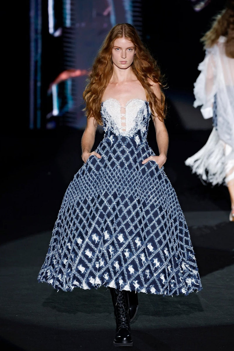 YOLANCRIS - Strapless Dress with an Intricate Diamond Pattern | AL ...